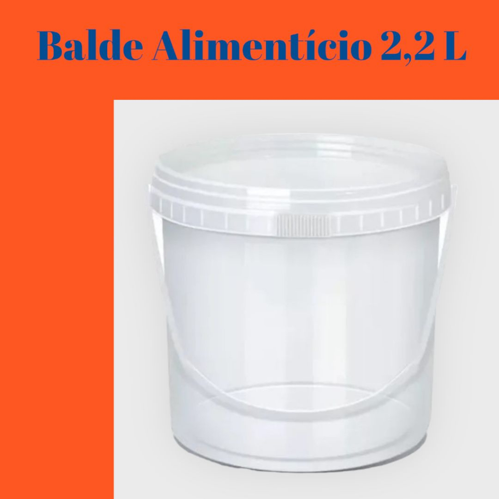 Balde redondo 2,2 Litros alimentício com Tampa e Lacre kit com 5 ...