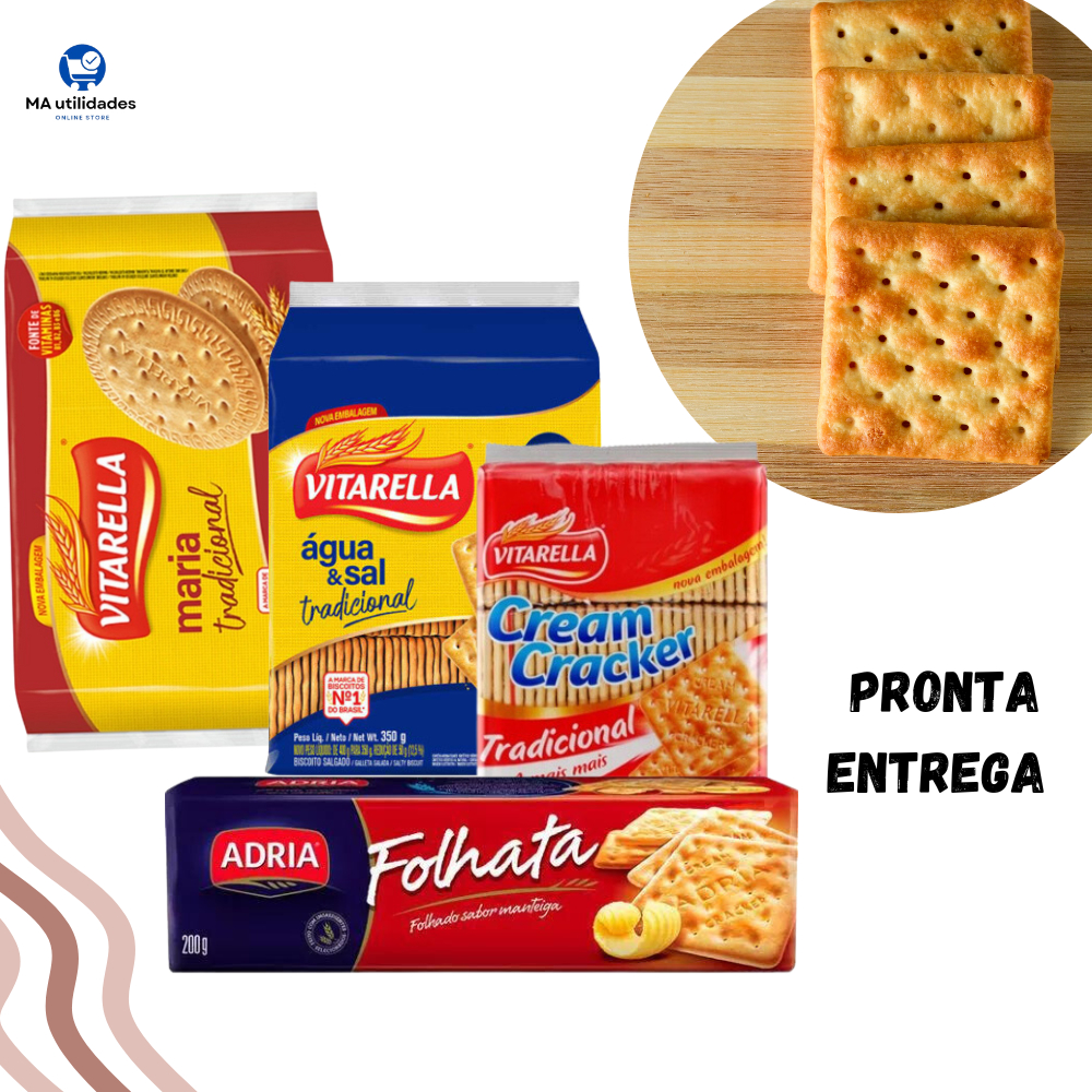 Kit com 4 pacotes Biscoito Bolacha Sortidas Cream Cracker Folhata ...