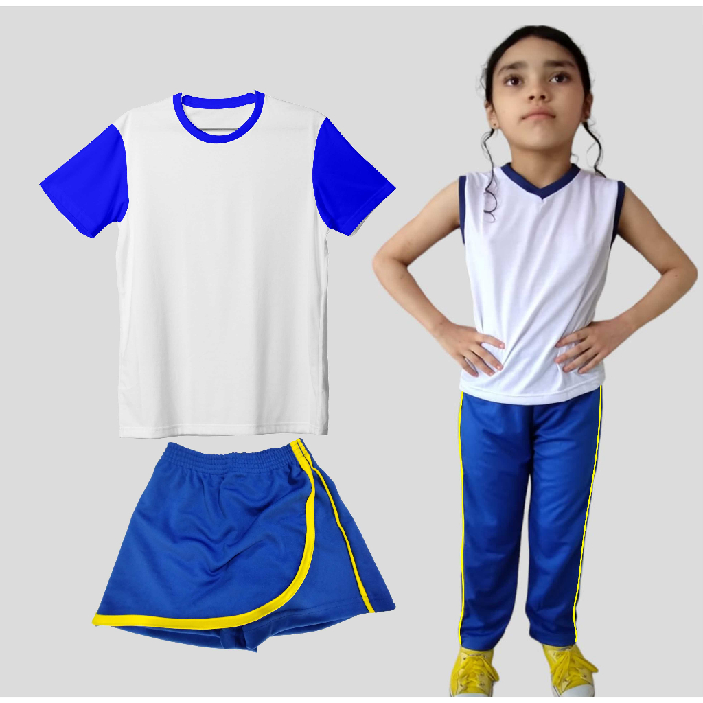 Kit uniforme escolar infantil calça +short saia+ camiseta + regata ...