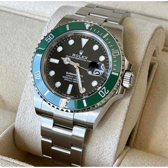 Rolex Submariner Prata com Fundo Verde A Prova D' Água | Shopee Brasil
