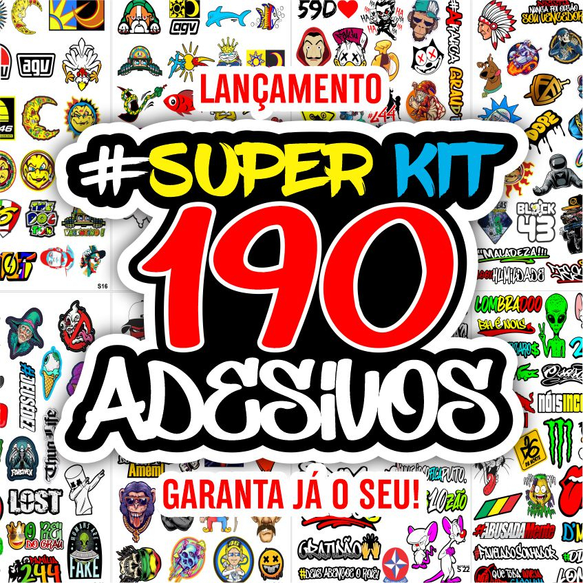 Kit 190 Adesivos 8 Cartelas variados Bike moto bicicleta carro capacete | Shopee Brasil