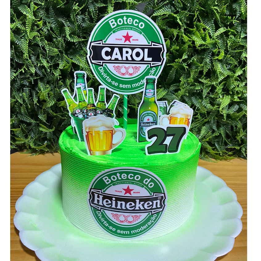 Topo de Bolo Heineken. Decoração confeitaria. Papelaria Personalizada ...