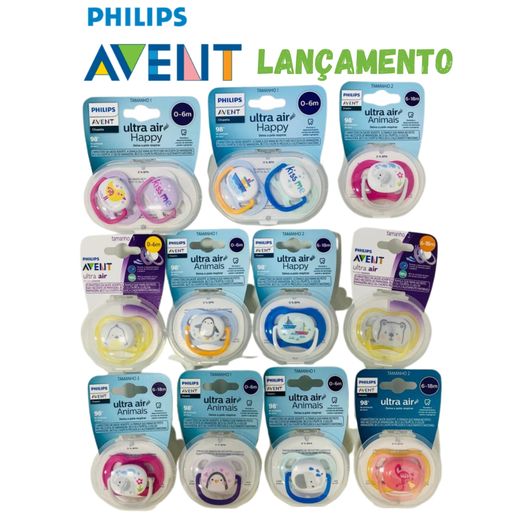Kit C/ 2 ou 1 Chupeta Avent/Philips Ultra Air, 0-6 Meses 6-18 Meses ...