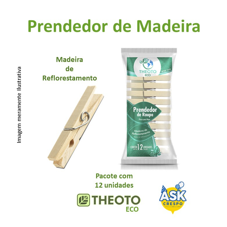 Prendedor de Madeira para roupas Theoto Eco - Pacote com 12 unidades ...