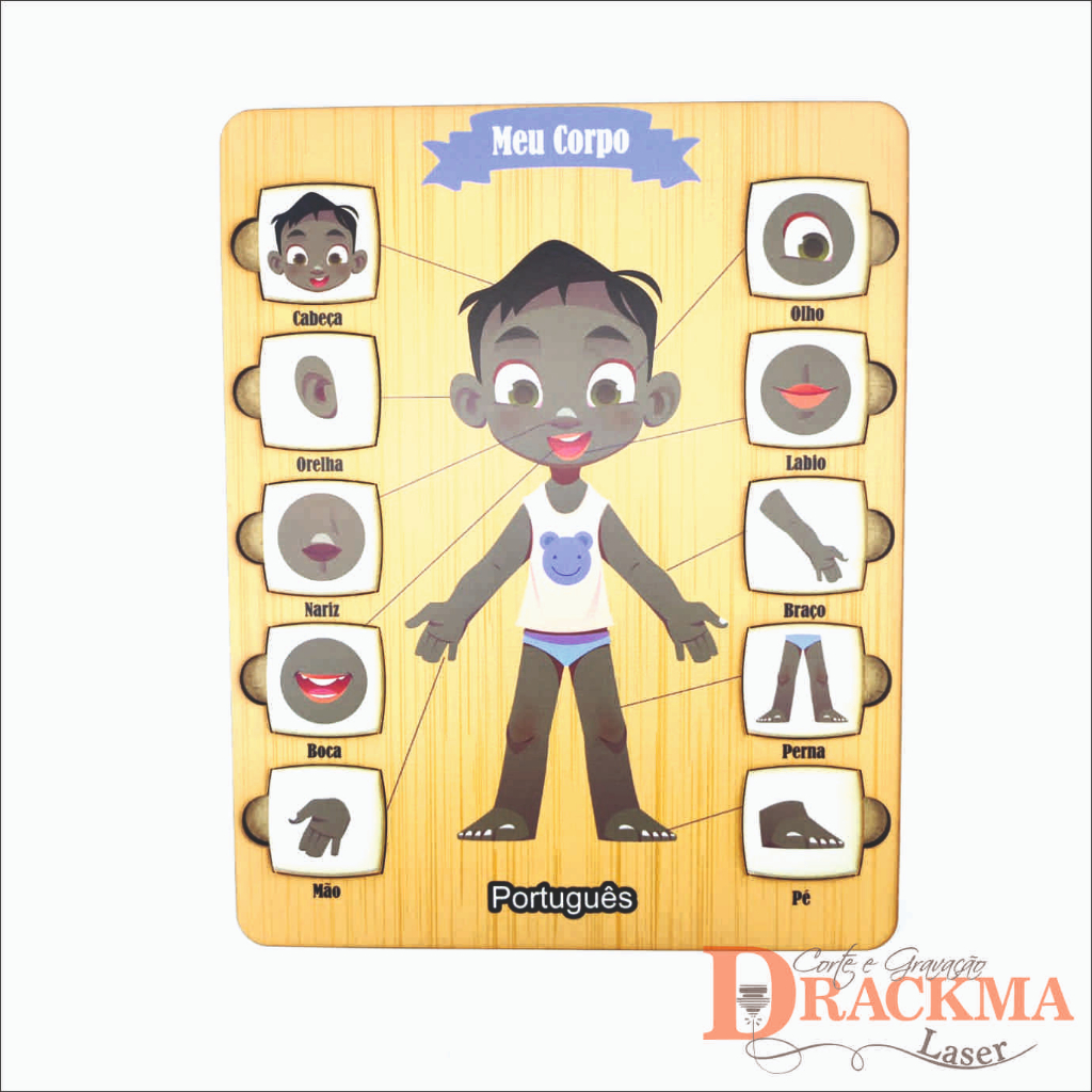 Jogo educativo partes do corpo humano Menino negro português ou Inglês ...