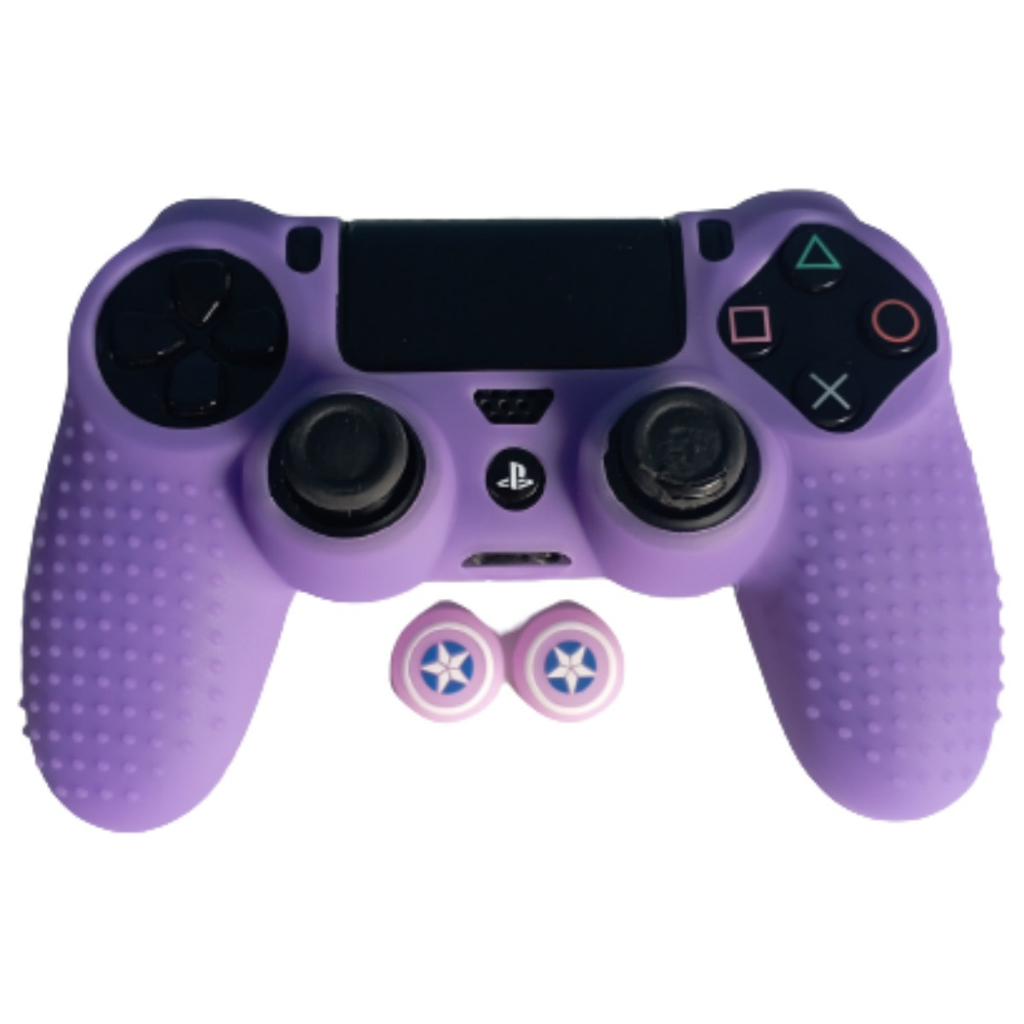 Capa De Silicone Relevo Para Controle De Ps4 Roxo+01Par De Grips ...