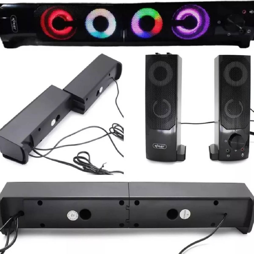 Caixa De Som Para Tv Smart Soundbar Subwoofer Pc Rgb Usb P2 Knup | Shopee Brasil