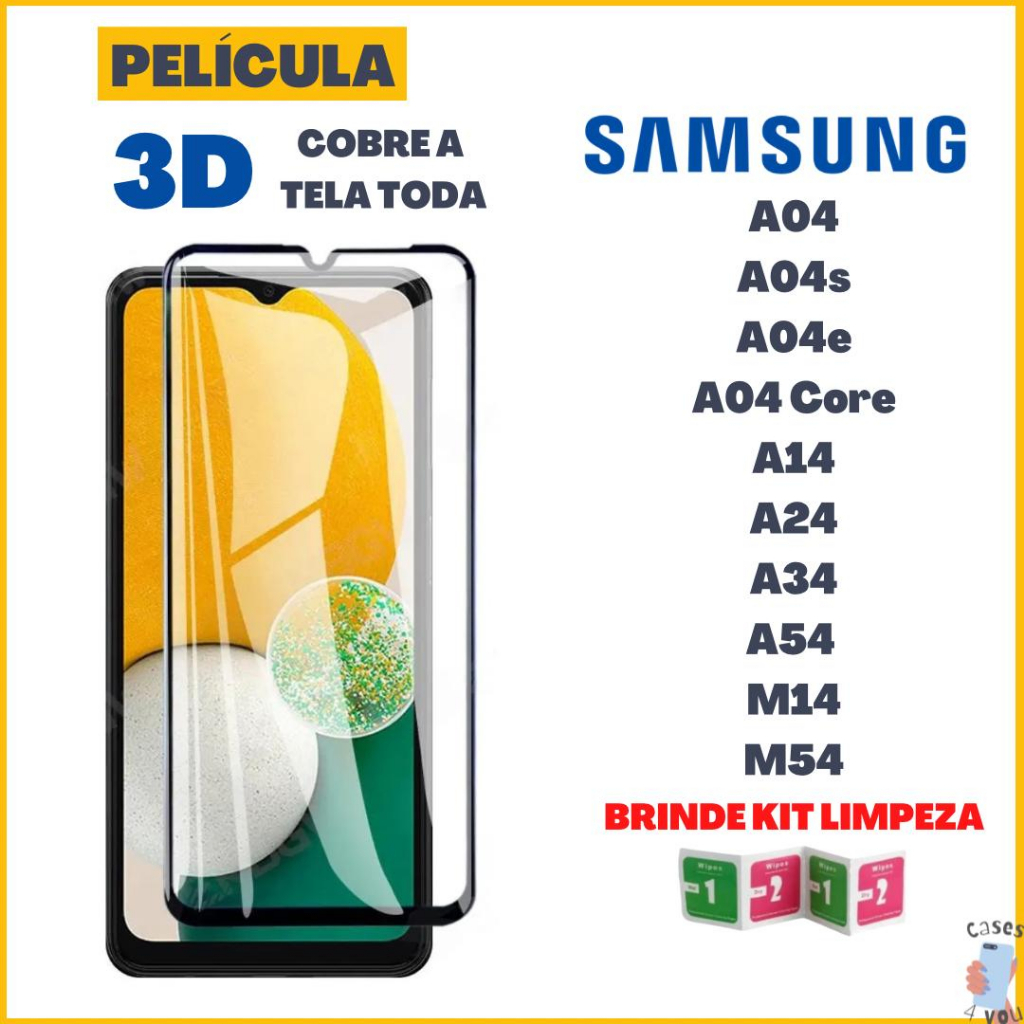 Película De Vidro 3D Frontal Samsung A04 A04s A04e A04 Core A05 A05S A14 4G A14 5G A15 4G A15 5G ...