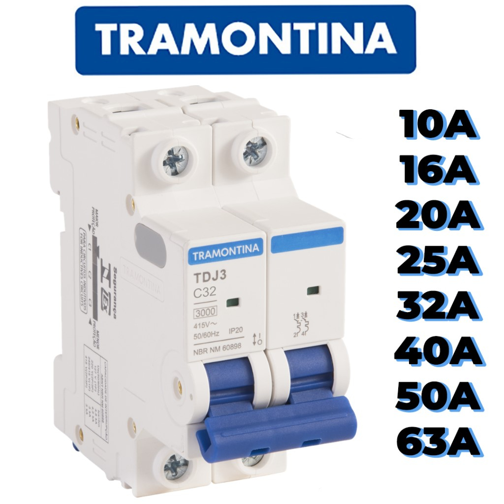 Disjuntor BIPOLAR Tramontina 10A a 63A Curva C Original 3ka | Shopee Brasil