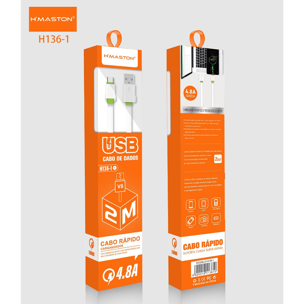 Cabo Hmaston USB Tipo C 2 METROS | Shopee Brasil