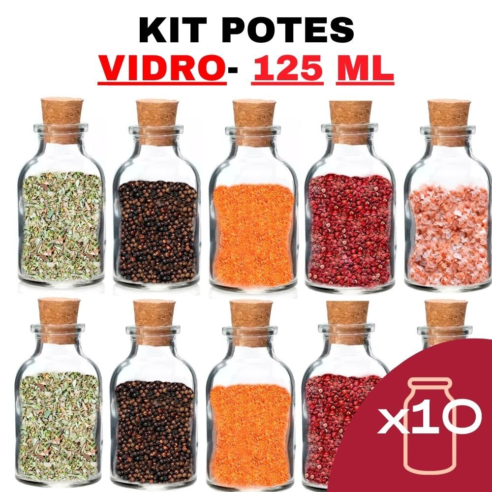 Kit Potes de Temperos Condimentos De Vidro Tampa Rolha - Para Cozinha ...