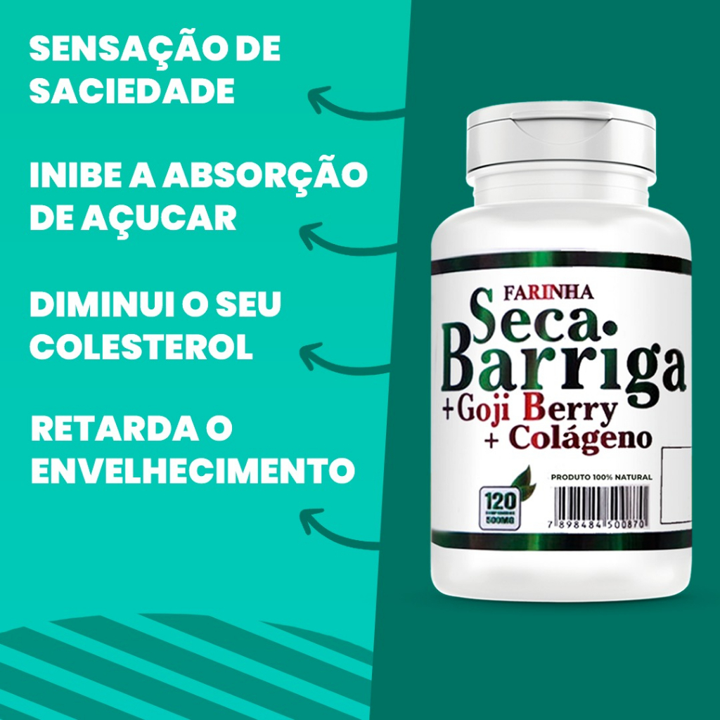 Seca Barriga Inibe Apetite 100% Natural 120 comprimidos de 500 mg ...