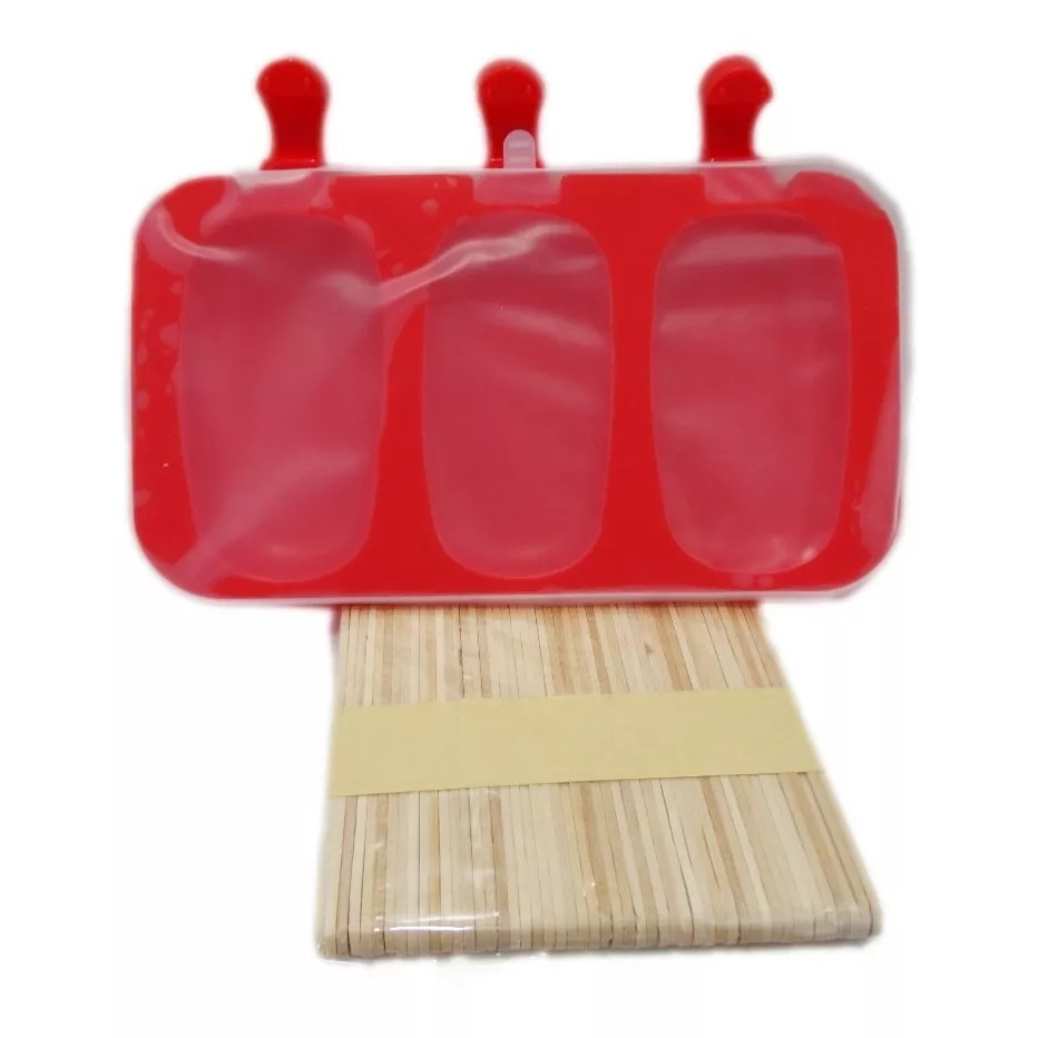 Forma Sorvete Picole Silicone 3 Cavidades E 50 Palito Kehome | Shopee ...