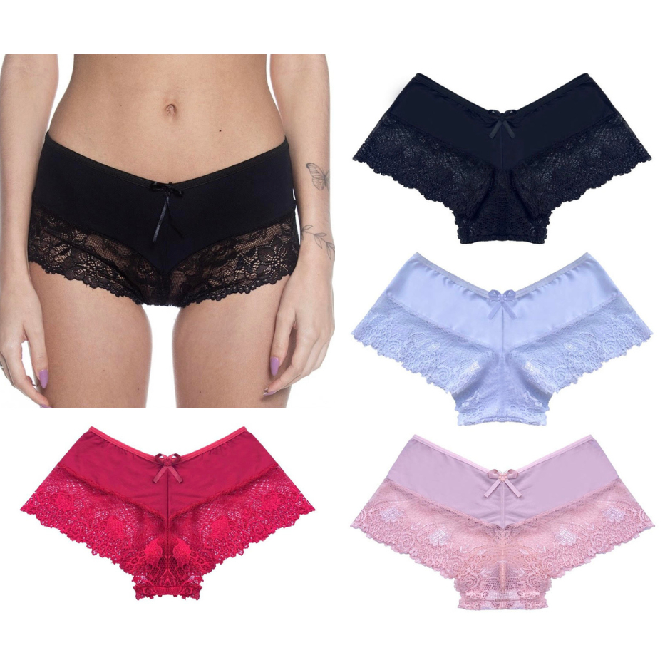 KIT COM 10 Calcinhas de Renda Box Shortinho Cueca Boxer Feminina Linda Sensual Lingerie Moda ...