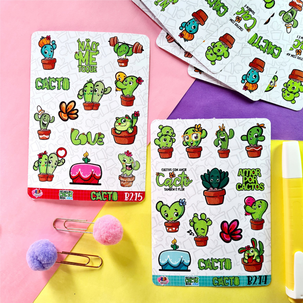 Cactos cartela de adesivos | Shopee Brasil