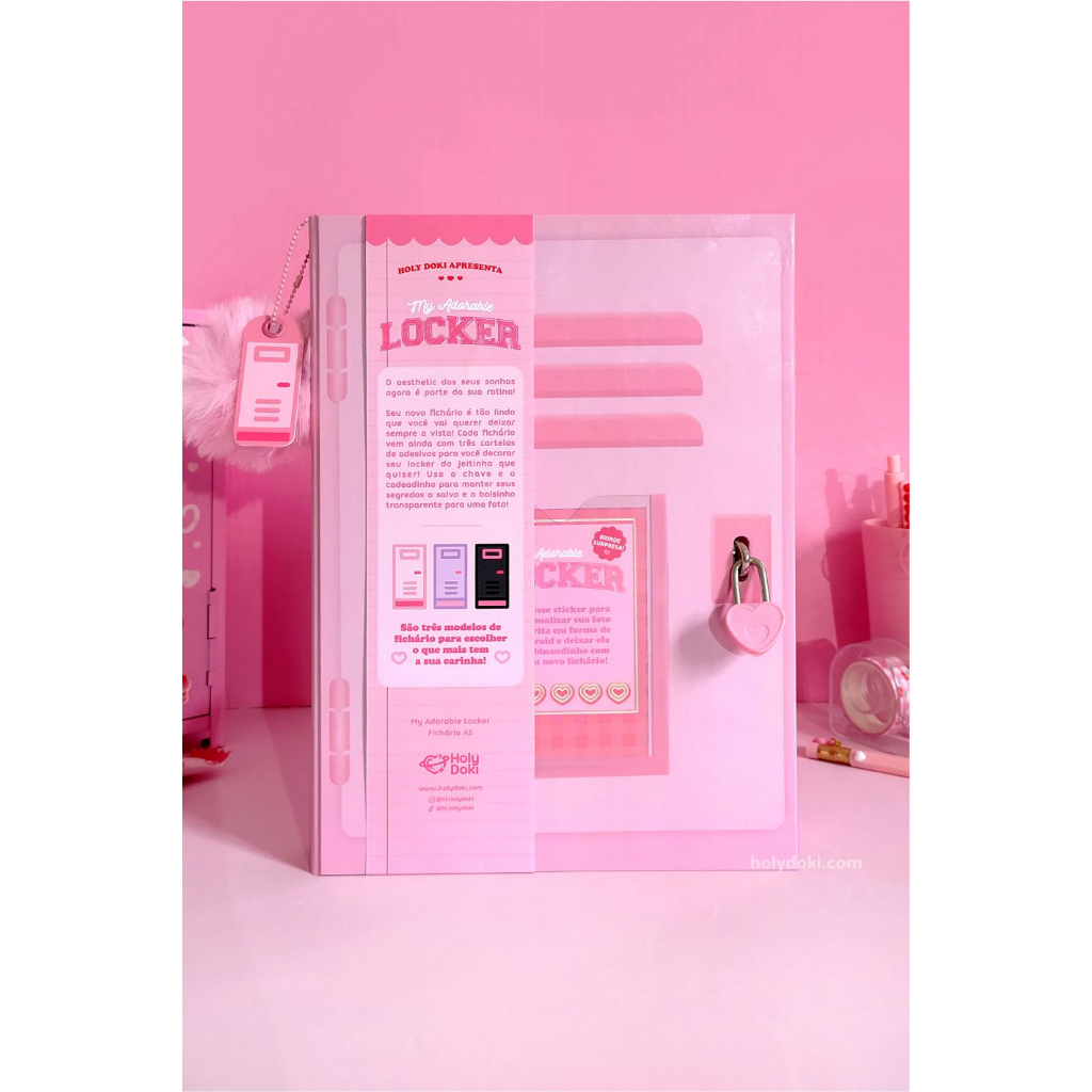 Fichário Binder estilo Locker Rosa Aesthetic Estudo Collector Kpop ...