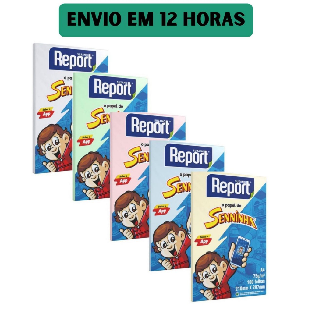 Folha Papel Sulfite Report Colorido amarelo rosa azul verde A4 Oficio ...