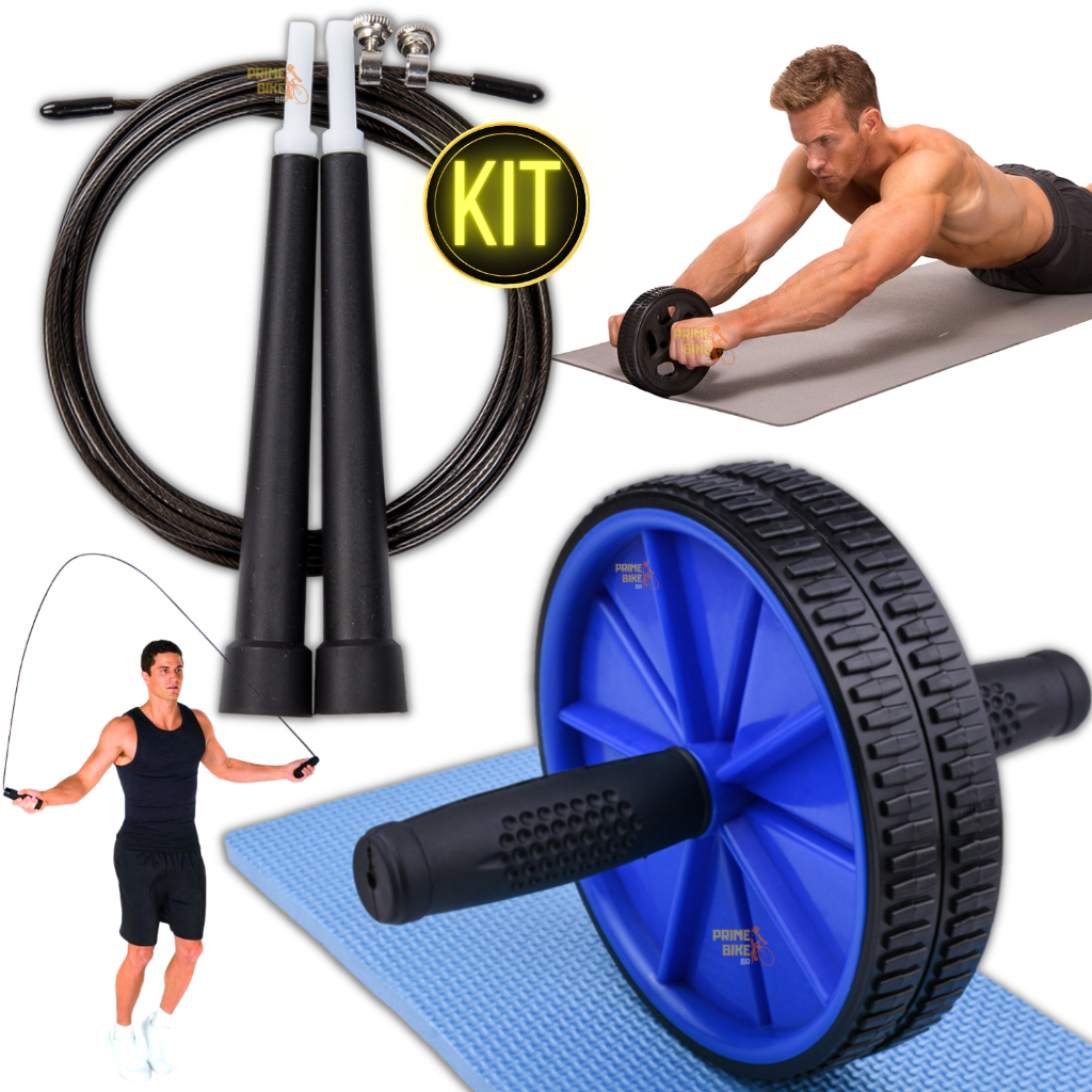 Kit Roda Abdominal + Corda de Pular Profissional Crossfit Treino ...