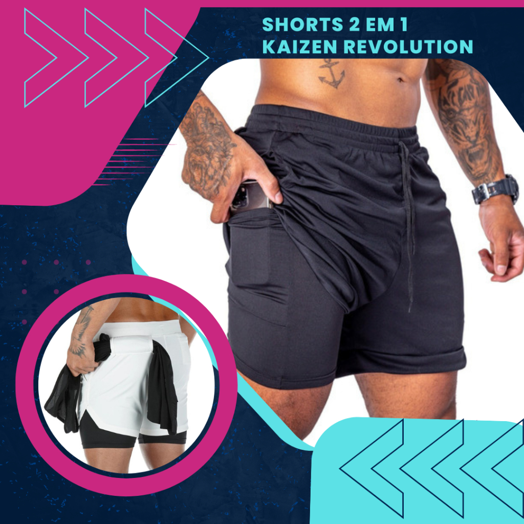 Shorts Masculino 2 em 1 Com proteção Uv+20 sport revolution bermuda ...