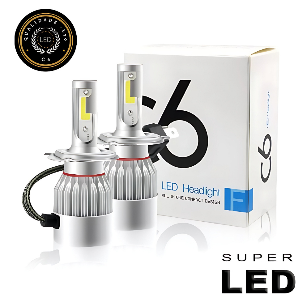 Par Lampada Farol Milha Super Led Carro C6 H1/H3/H4/H7/H11/HB4 6000k Efeito Xenon | Shopee Brasil