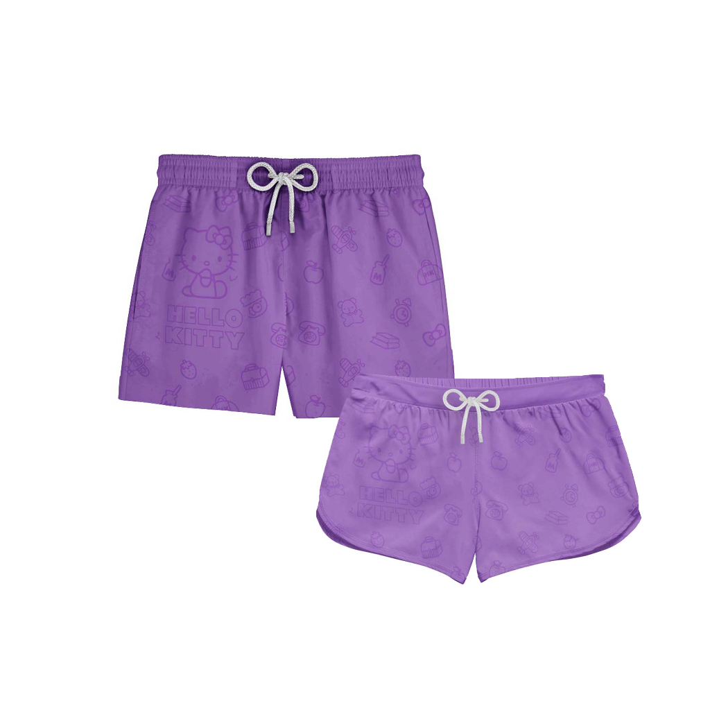 Kit Casal Short Praia Hello Kitty Purple Fineline Gatinha Cat REF504 ...