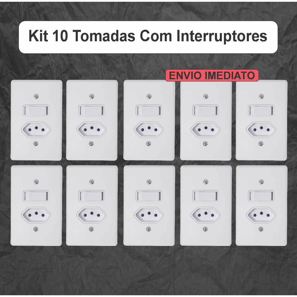 Kit 10 Tomadas Com Interruptor Conjugado Linha Gelo (10 Unidades ...