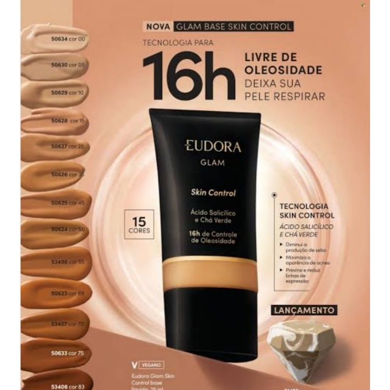 Base Líquida Eudora Glam skin Control 30ml Lançamento | Shopee Brasil