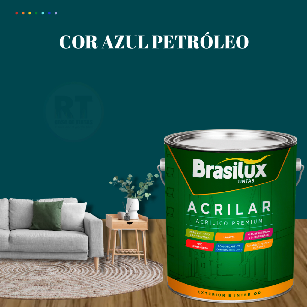 Tinta de Parede Cor Azul Petrôleo Acrilar Fosca Antimofo Premium 3,2l ...