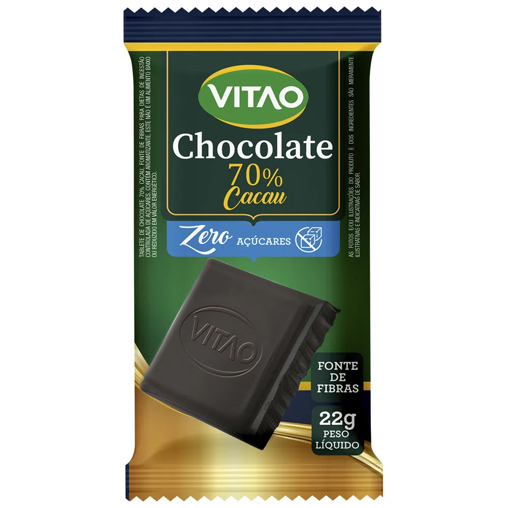 Chocolate Zero Açúcar 70% Cacau - Vitao - 22g | Shopee Brasil