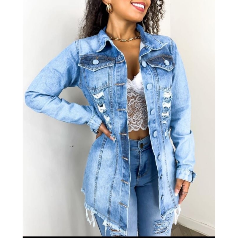 PARKA JEANS FEMININO COM BTS FORRADO | Shopee Brasil
