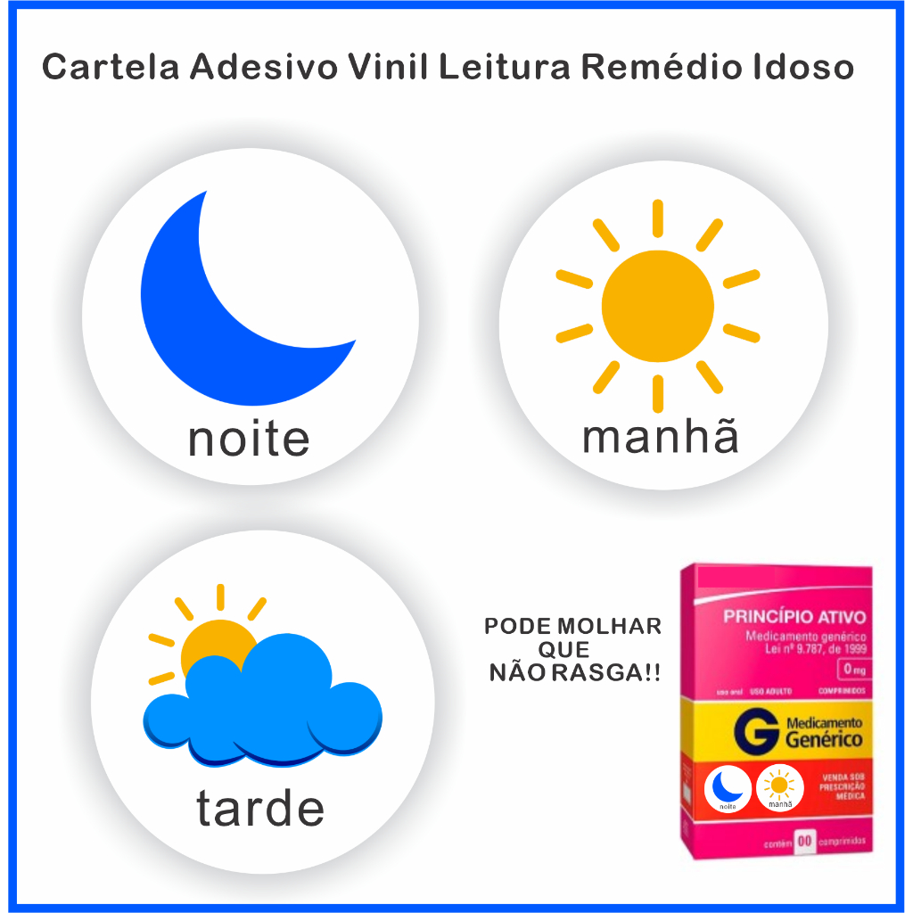 Kit 120 Adesivos Vinil Leitura Remédio Idoso | Receituário Dia Noite ...