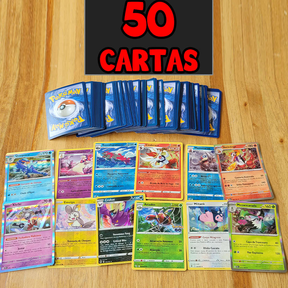 Lote 50 Cartas Pokémon + 2 BRILHANTES - CARTAS ORIGINAIS COPAG ...