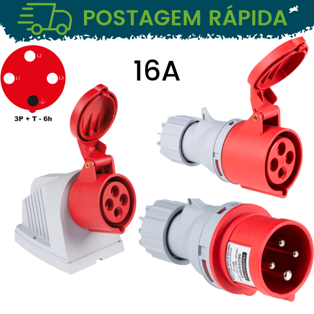 Tomada 3P+T 16A Acoplamento Plugue Móvel ou Tomada de Sobrepor ...