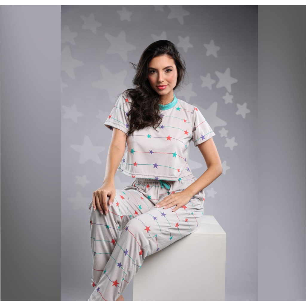 Pijama Feminino Longo Cropped Virginia Blogueira | Shopee Brasil