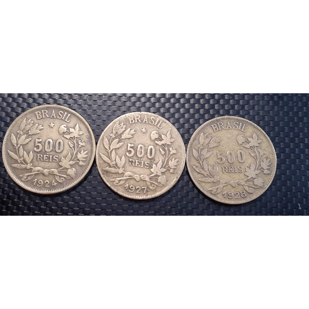Moeda de 500 Réis anos de (1924, 1927 e 1928) | Shopee Brasil