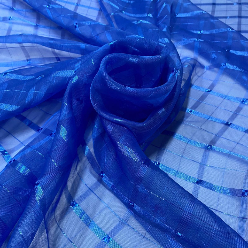 Tecido Voal Voil Xadrez Quadriculado Azul Royal - 3m largura Para ...