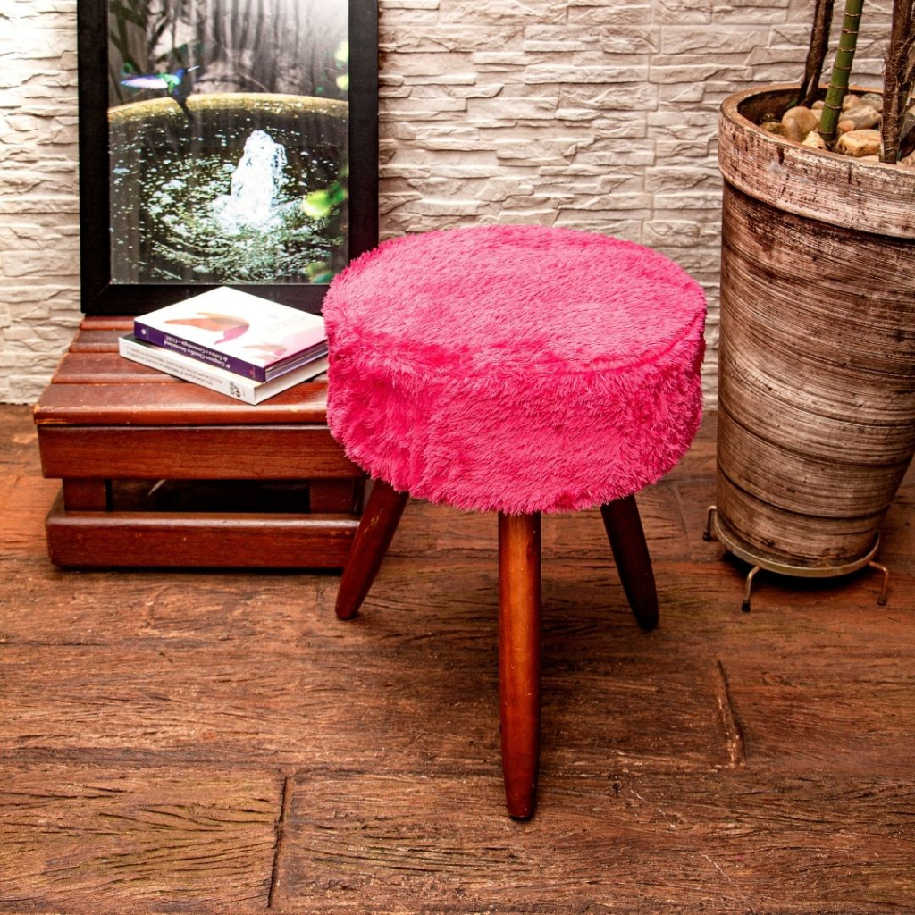 Capa Puff Pé Palito Redondo Pelo Curto Pink puf banco banqueta ...