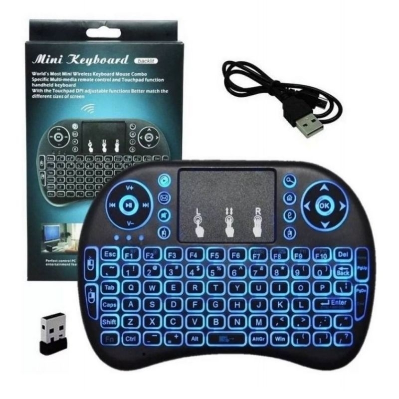 Mini teclado sem fio wireless iluminado compatível com tv box ...