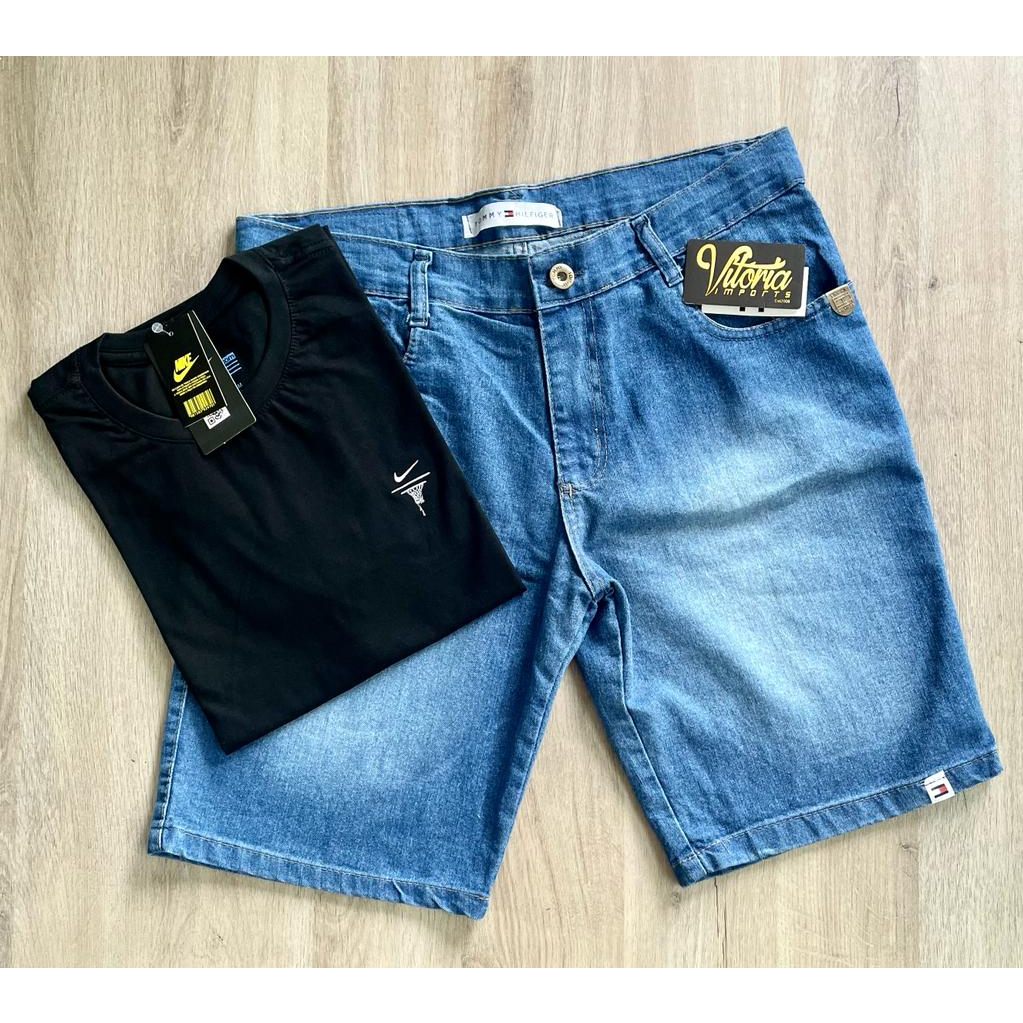 Kit 2 Bermuda Jeans + 1 Camisetas Multimarcas Premiun Masculinas ...