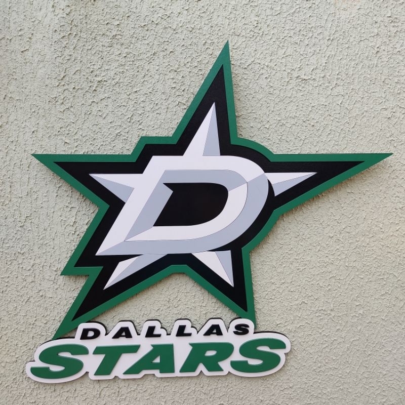 Placa aplique em MDF decoração time de hockey escudo Dallas Stars 3D ...