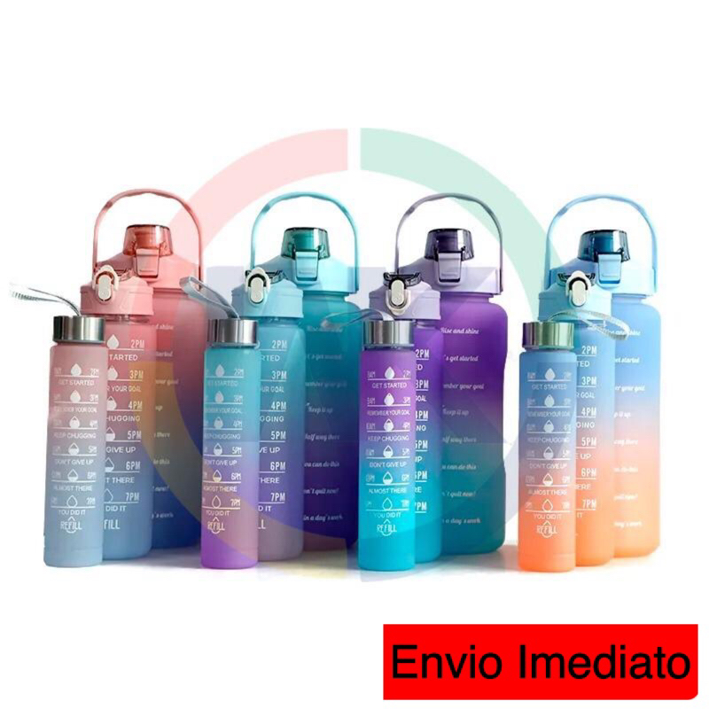 Kit Garrafa de Água Squeze Colorida Galão 2L, 1L, 900ML e 500ML ...