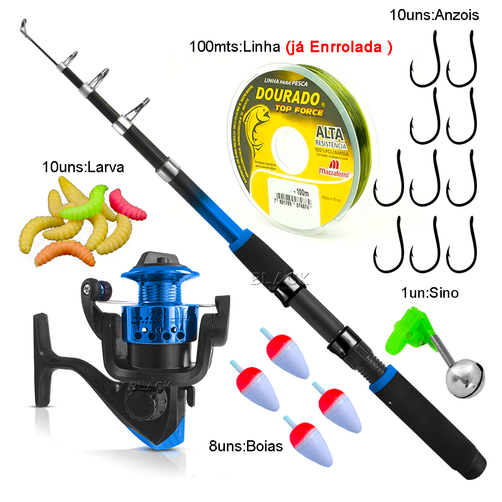 Kit Pescaria Completo Iniciante Vara 1,70M e Molinete Com Linha e acessórios Ótimo P/ Pesqueiros ...