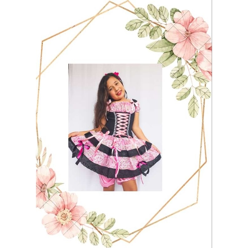 Vestido caipira infantil rosa ns Amanda luxo | Shopee Brasil