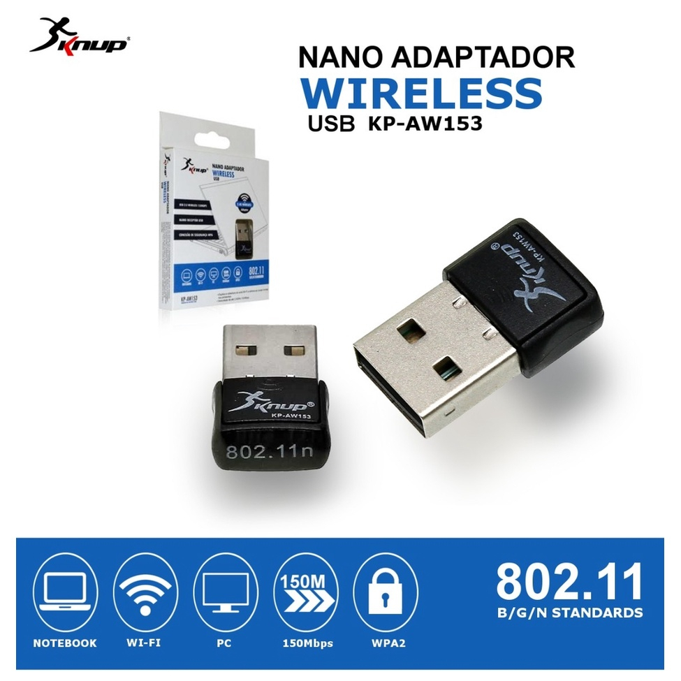 Antena WIFI Adaptador Wireless 150mb/s Usb 2.0 KNUP - KP-AW155 | Shopee Brasil