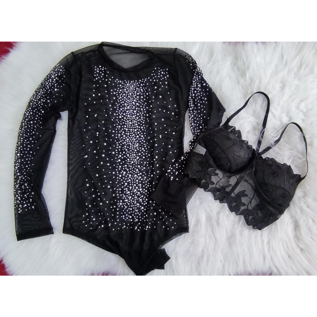 Cropped + Body Tule Manga Longa Pedraria Feminino - LEROSTORE | Shopee ...