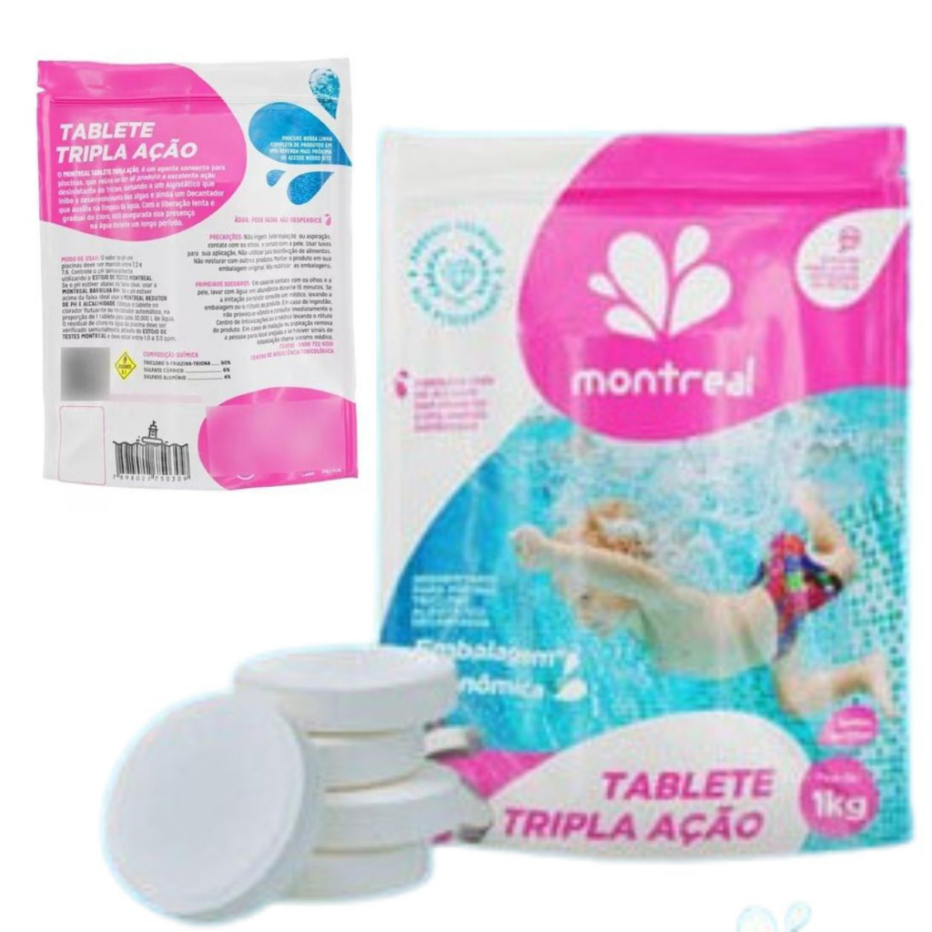 Kit 5 Pastilhas de Cloro Tablete Tricloro Multiação 1Kg Montreal ...