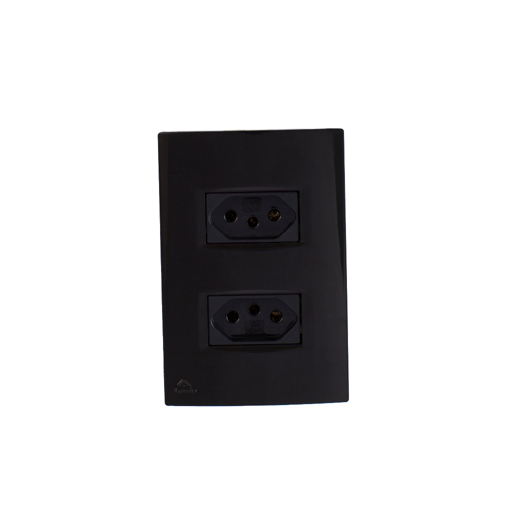 Tomada Dupla 2P+T 20A 250V C/ Placa 4x2 Horizontal ( Preto ) | Shopee Brasil