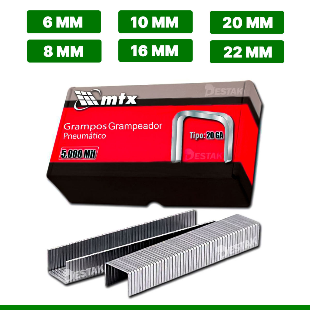 Grampo P/ Grampeador Pneumático 22mm 20GA Aço Carbono 5 Mil Peças Mtx ...