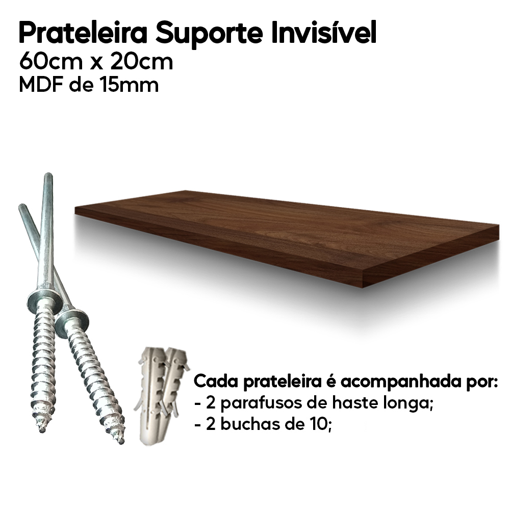 Kits Prateleiras Amadeirada de Mdf 60x20 Suporte Invisível | Shopee Brasil