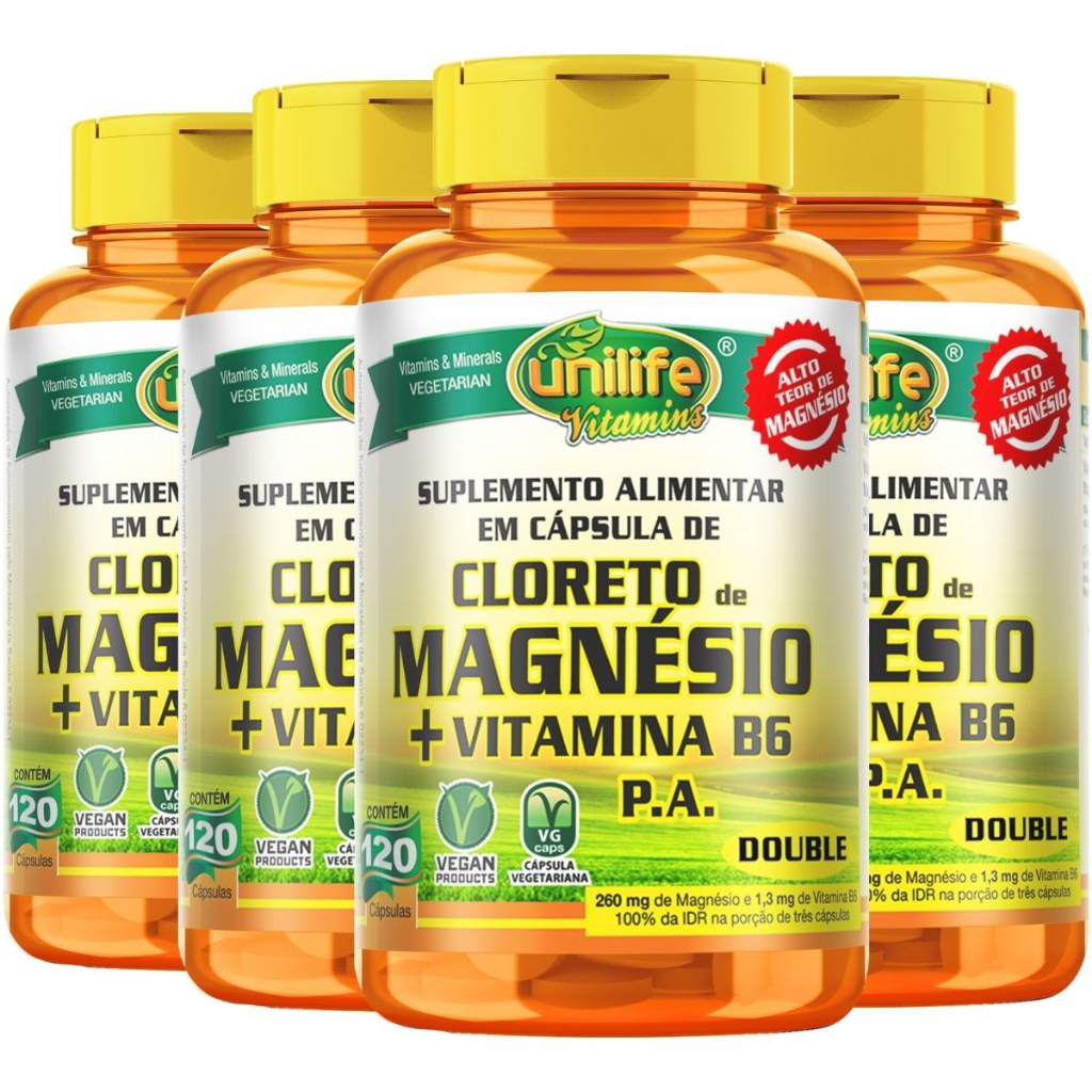 Kit 4 - Cloreto De Magnésio C/ Vit B6 120 Cáps 800mg Unilife | Shopee Brasil